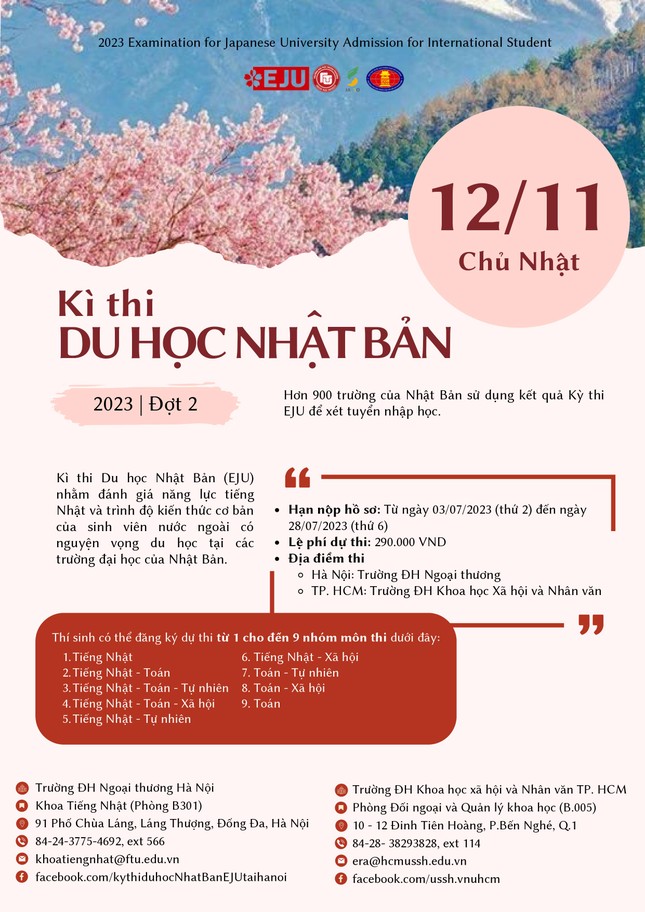 THÔNG TIN, CÁCH THỨC ĐĂNG KÝ KỲ THI DU HỌC NHẬT BẢN EJU ĐỢT 2 NĂM 2023 - Nhật Ngữ Tâm Việt