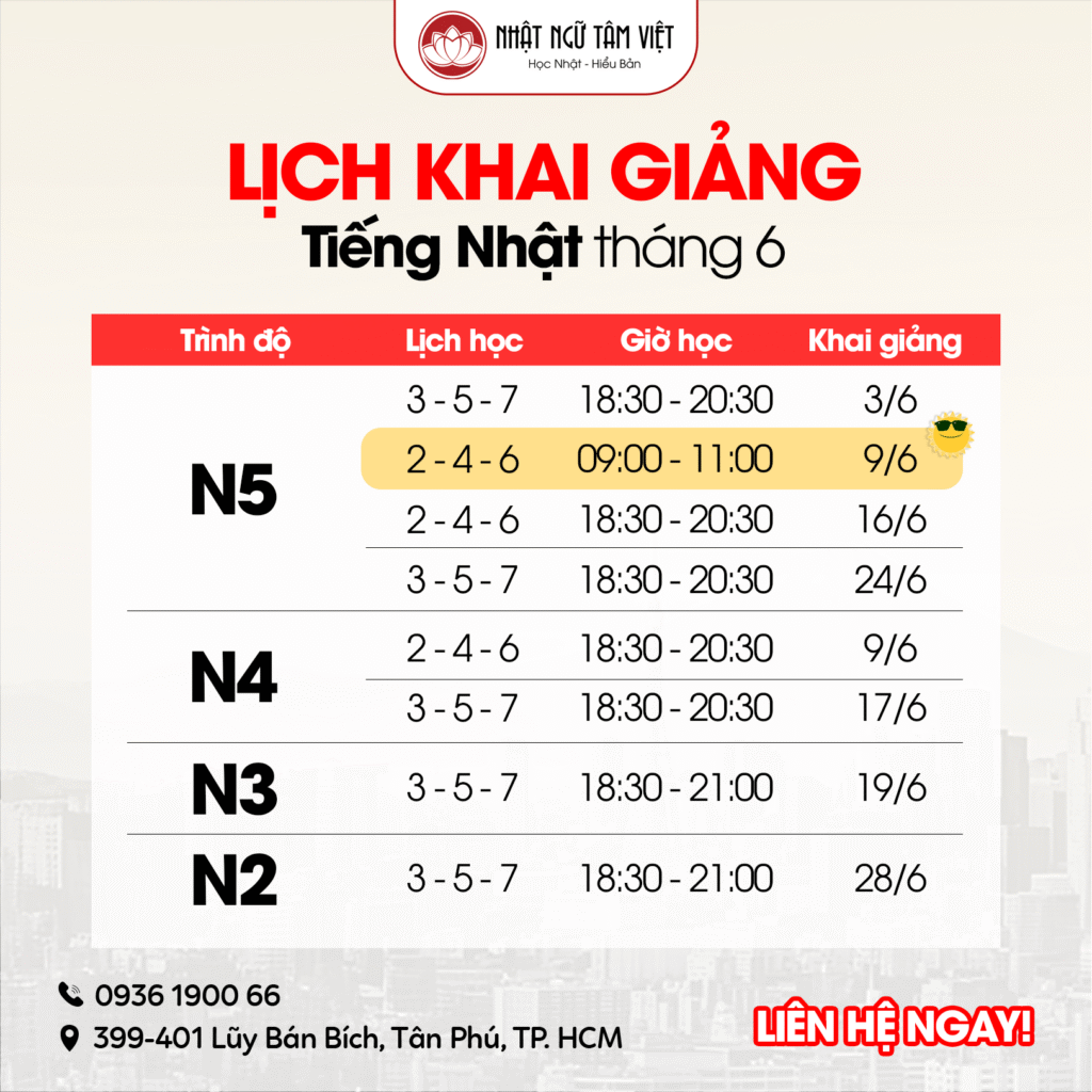 Khai giảng lớp tiếng Nhật N5 - N2 tháng 6/2025 – Ưu đãi học phí lên đến ...
